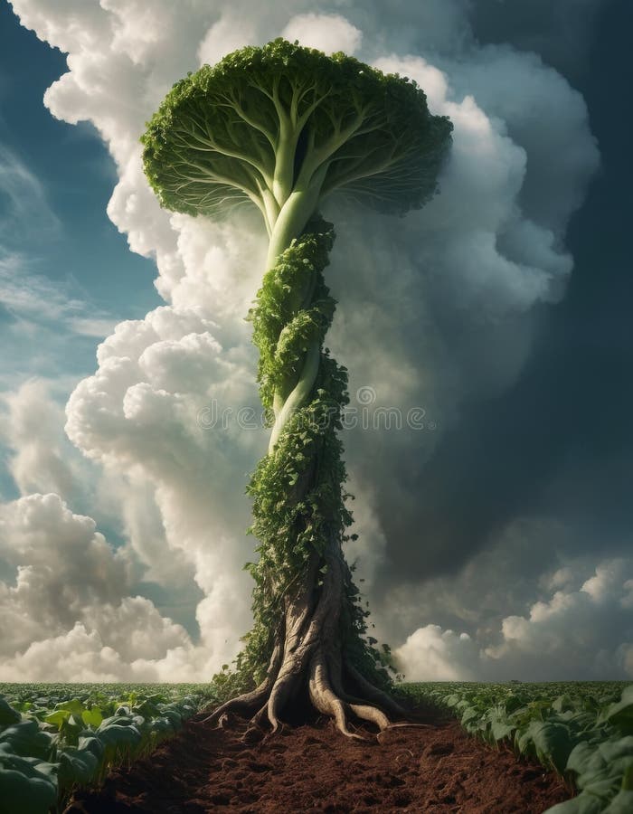 Broccoli Tree Amidst Cloudscape Stock Photo - Image of creative, green ...
