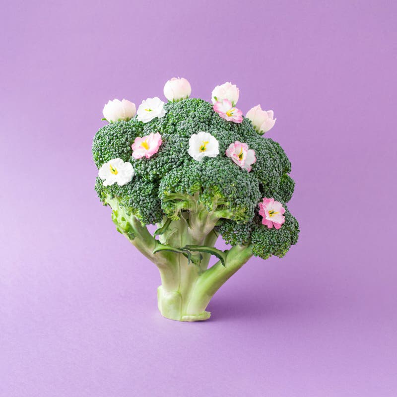 Broccoli Tree Decorated with Flowers. Stock Photo - Image of healthy ...