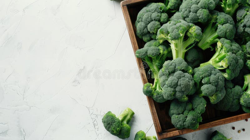 Broccoli in Wooden Box on White Background. Stock Illustration ...