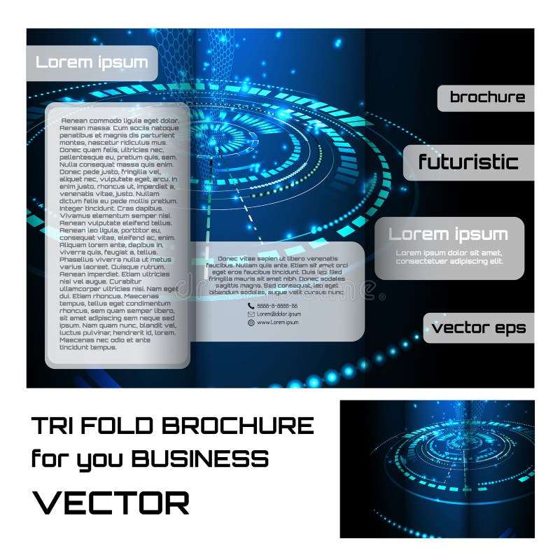 Brochure Folder Leaflet. Futuristic Abstract Element Blue Color ...