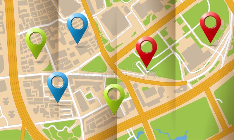 Brochure with Folds City Map with Markers Stock Vector - Illustration ...