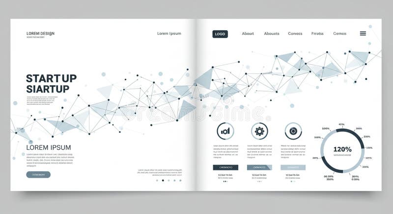 Brochure Layout with a Modern, Sleek Design. Features Geometric Network ...