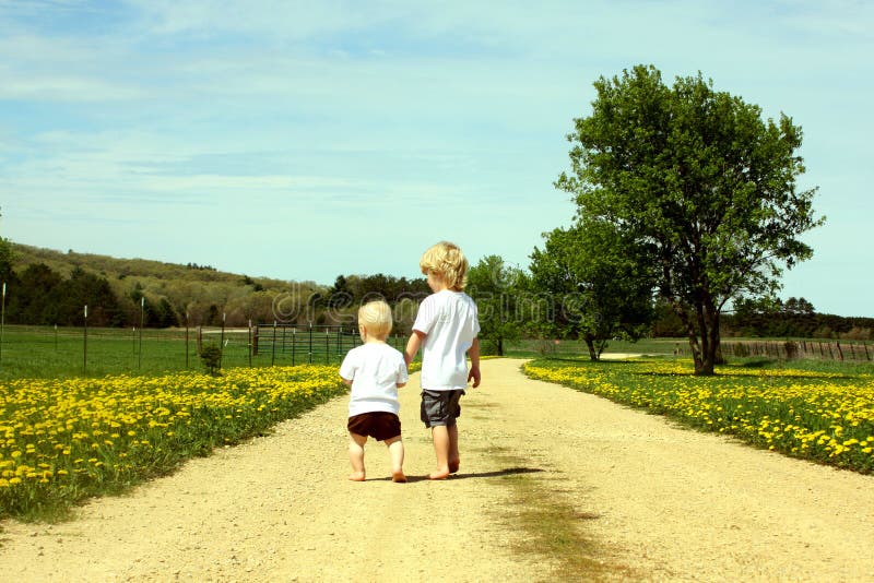 Broers Die Onderaan Weg Lopen Stock Foto - Image of paardebloemen ...