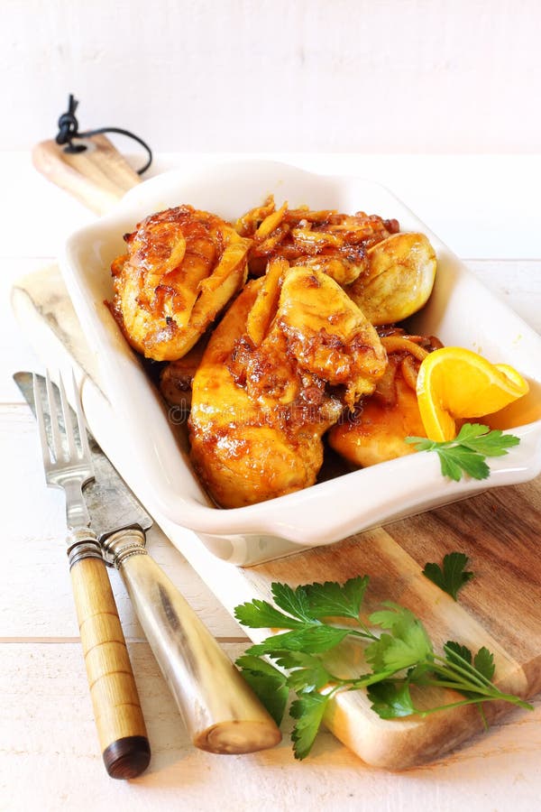 Broiled Chicken with Orange, Ginger and Orange Juice Stock Photo ...