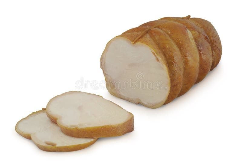 Broiled Chicken Roll Sliced Isolated on White Background Stock Photo ...