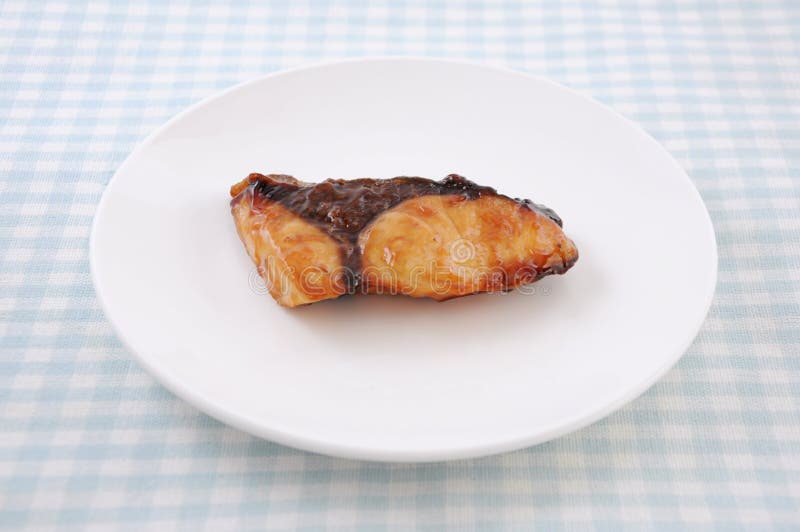 Broiled Teriyaki Fish Japanese Amberjack on Plate on Table Stock Photo ...