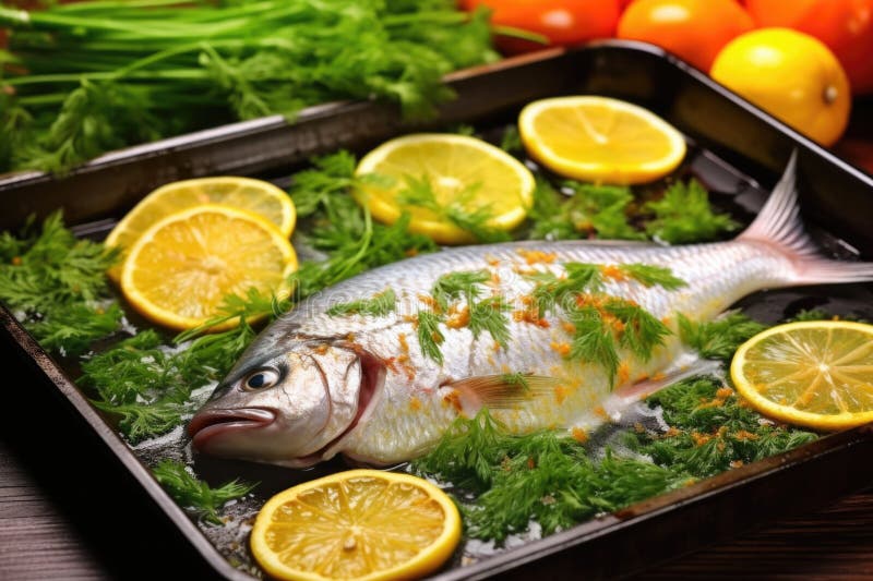 Broiling Fish Fillet Spreading Citrus Aroma Stock Photo - Image of ...