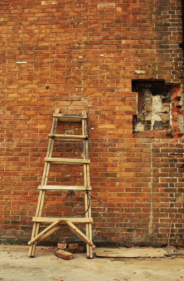 Broke Brick Wall Ladder in Different Pose Stock Image - Image of ...