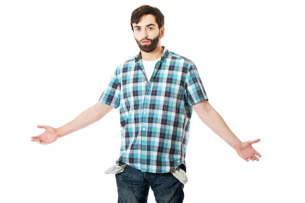 Broke Young Man with Empty Pockets. Stock Photo - Image of expression ...