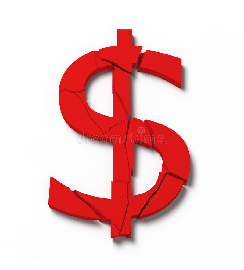 Broken Dollar Representing Inflation Stock Illustration - Illustration ...