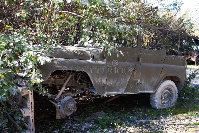Broken Abandoned Rusty Old Vehicle. Retro Damaged Transportation Stock ...