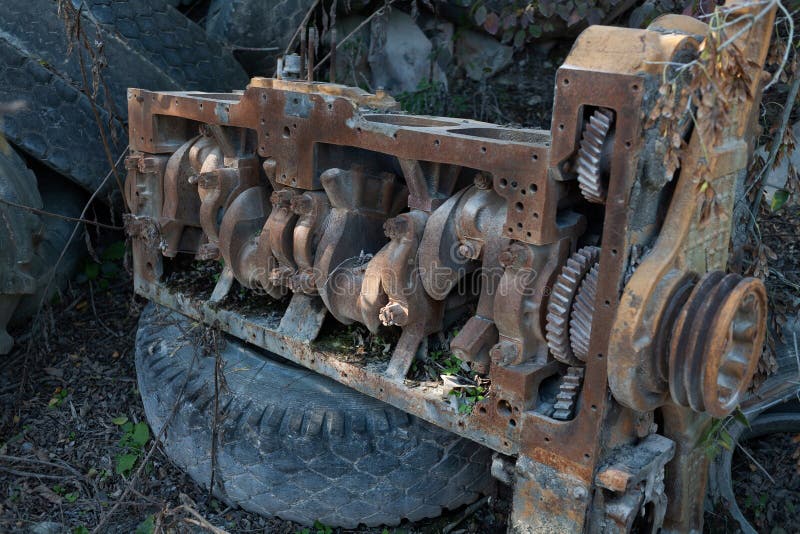 Broken Abandoned Rusty Old Vehicle. Retro Damaged Transportation Stock ...