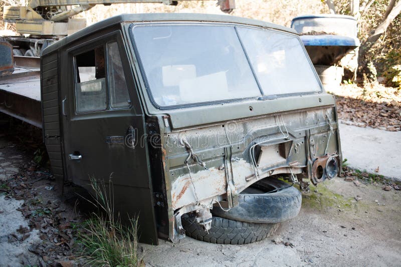 Broken Abandoned Rusty Old Vehicle. Retro Damaged Transportation Stock ...