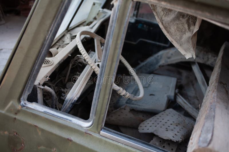 Broken Abandoned Rusty Old Vehicle. Retro Damaged Transportation Stock ...