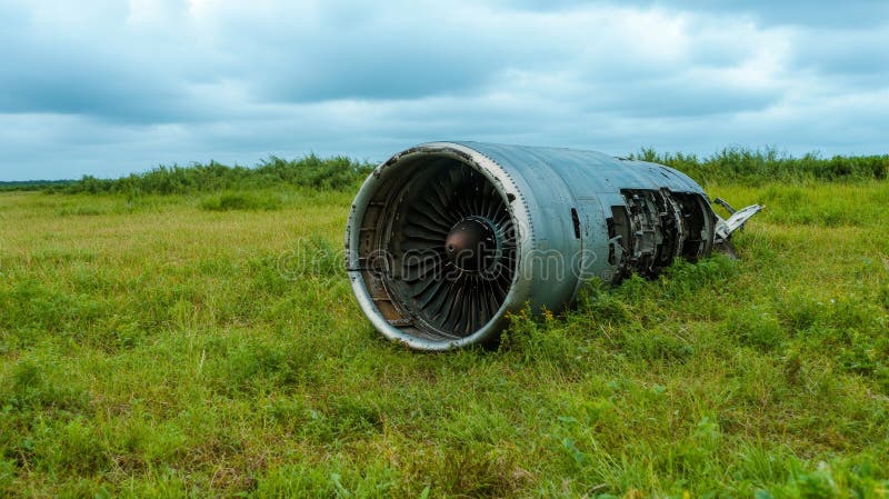 Broken Airplane Engine Lying in a Field, Representing Concepts of ...