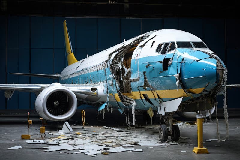 Broken Airplane Fixed with Tape and Repaired in Hangar Generative AI ...