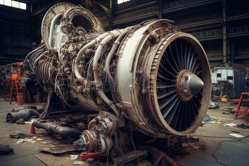 Broken Airplane Jet Engine Repaired in Hangar Generative AI Stock ...