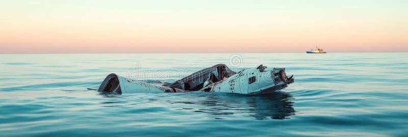Broken Airplane Parts Drift Serenely on the Calm Ocean Surface at ...