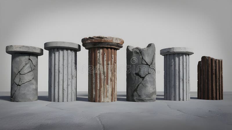 Broken Ancient Columns and Pillars Stock Illustration - Illustration of ...