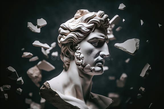 Broken Ancient Greek Statue Head Falling in Pieces. Broken Marble ...