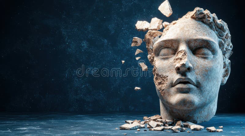 Broken Ancient Statue Head on Dark Water Stock Illustration ...