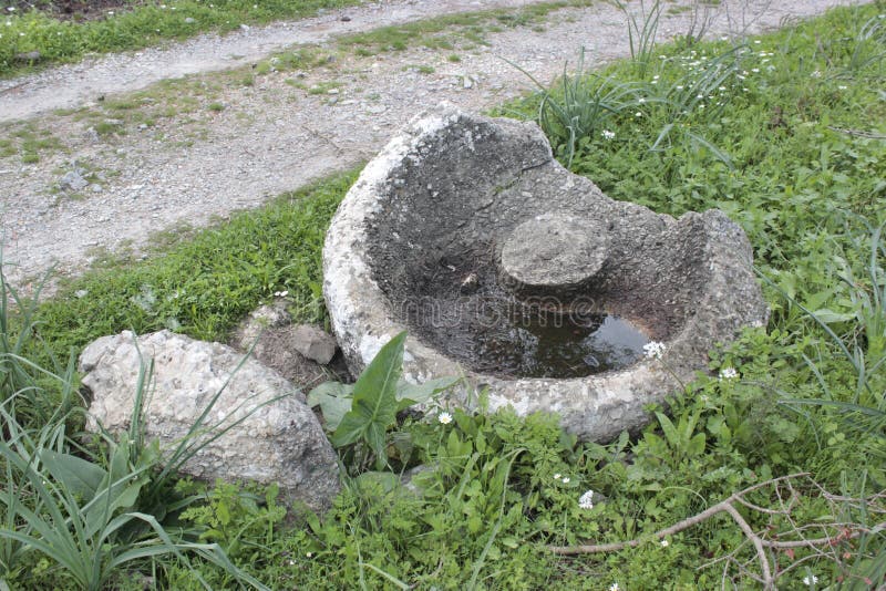 Broken Antique Flour Grinding Stone Wheel Stock Image - Image of rustic ...