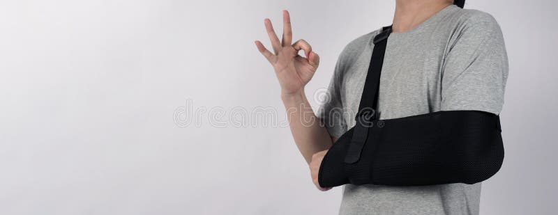 Broken Arm. Arm Sling Therapy Support and Covered Around Elbow First ...