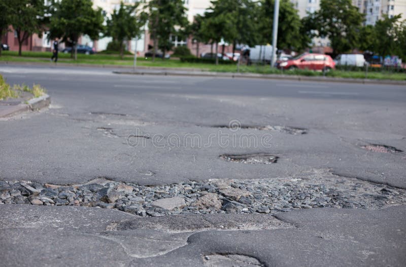 Broken Asphalt and Cracks on the Road Surface Stock Image - Image of ...