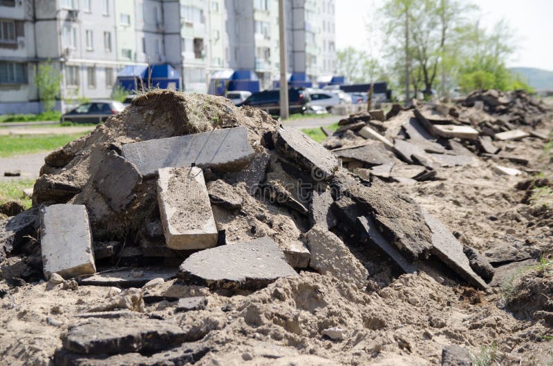Broken Asphalt on the Footpath. Road Repair Stock Photo - Image of ...