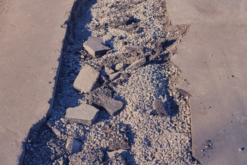 Broken Asphalt in an Old Ruined Road Stock Image - Image of natural ...