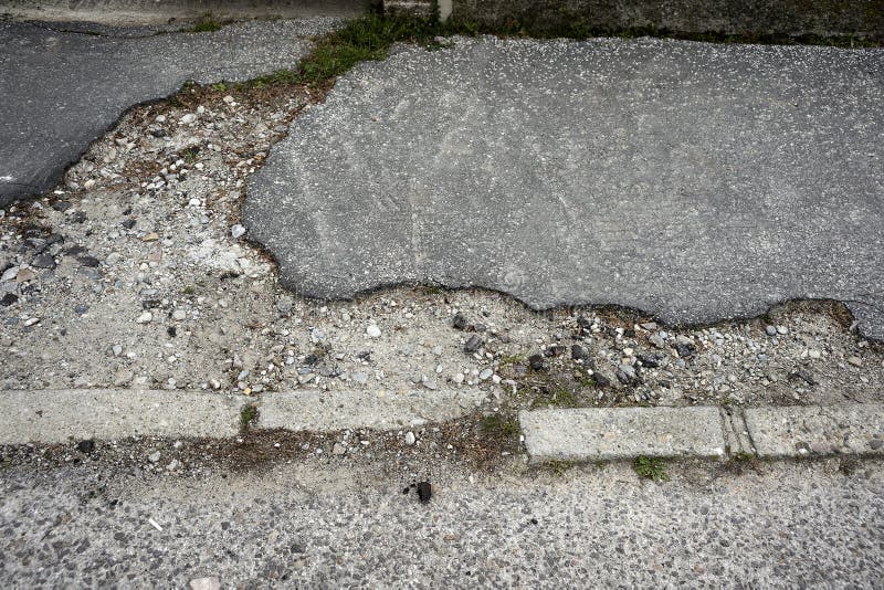 Broken Asphalt Sidewalk with Concrete Ruin Layer Stock Photo - Image of ...