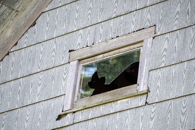 Broken Attic Window on Exterior Wall Needs Maintenance Stock Image ...