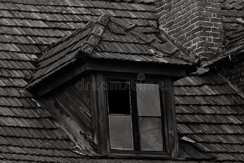 Broken Attic Window in an Old Building Stock Image - Image of facade ...