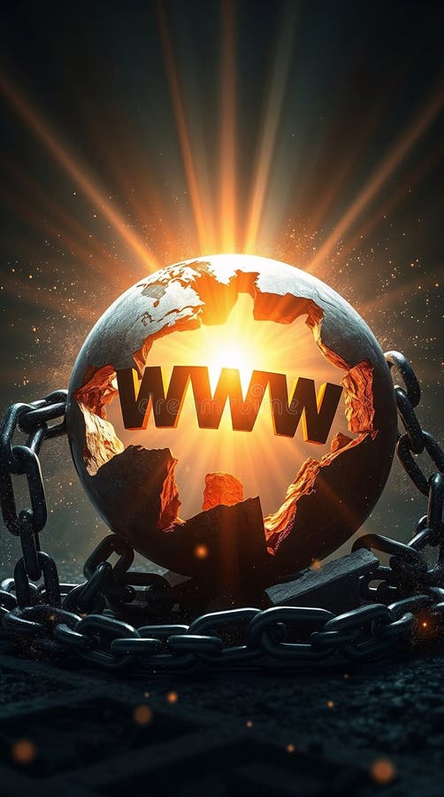 Broken Ball or Globe with World Wide Web Www Letters, Light Breaks ...