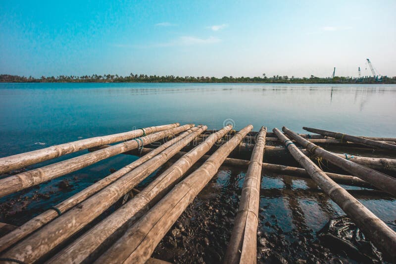 A Broken Bamboo Canoe Stranded on the Edge of the Lake Stock Photo ...