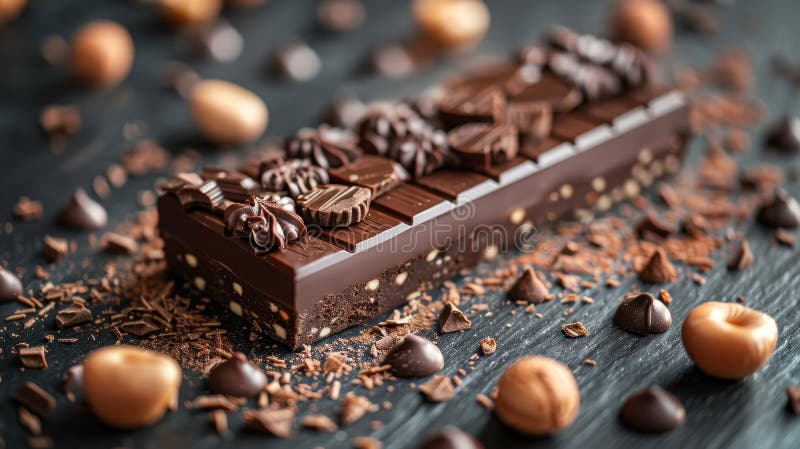 A Broken Bar of Dark Chocolate on a Black Table. the Concept of ...