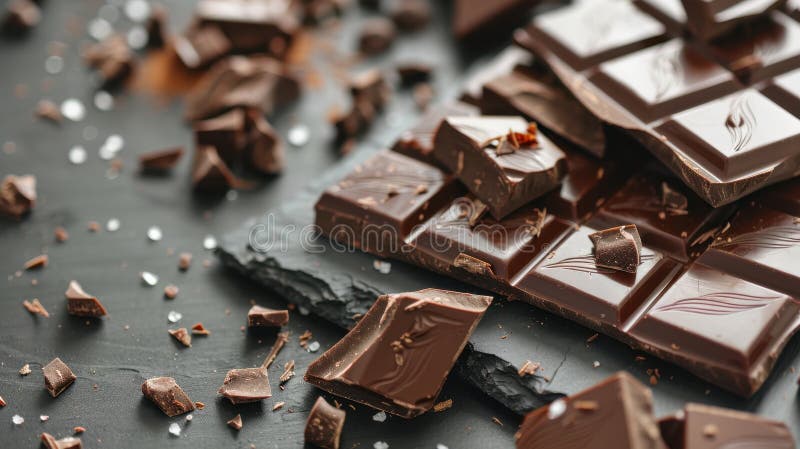 A Broken Bar of Dark Chocolate on a Black Table. the Concept of ...