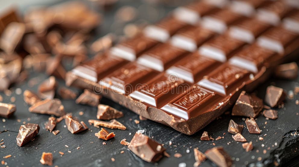 A Broken Bar of Dark Chocolate on a Black Table. the Concept of ...