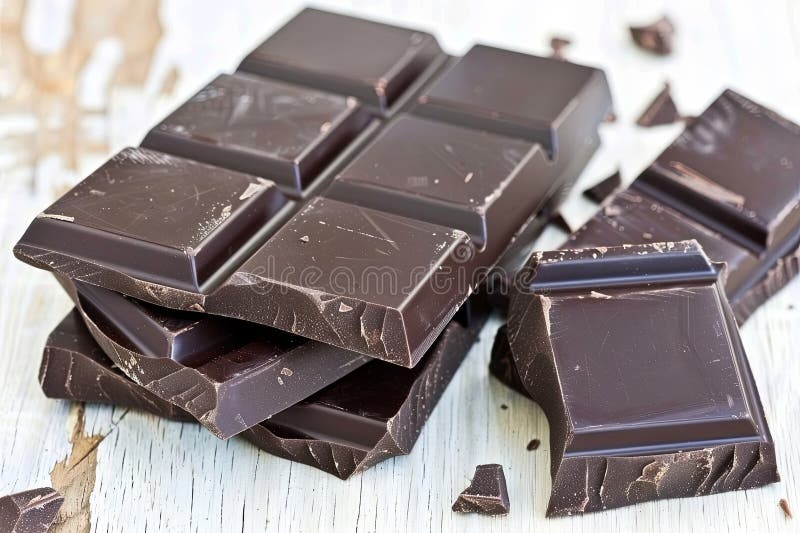 Broken Bar of Dark Chocolate on Light Background, Top View, Close Up ...