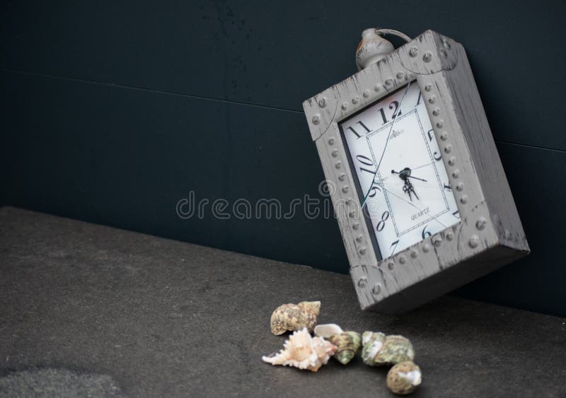 Broken Cracked Glass Wooden Beach Clock Summer Vibe Shells Stock Photo ...