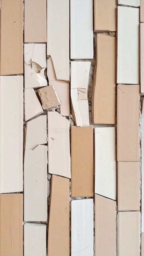 Broken Beige and White Rectangular Tiles on a Wall Stock Illustration ...