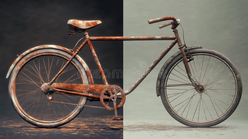 Broken Bicycle Contrasts with Fully Repaired and Painted Bicycle ...