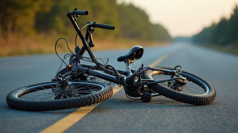 Broken Bicycle and Helmet Lying on Road after Accident Stock Photo ...