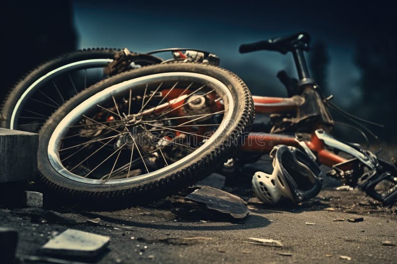 Broken Bicycle on the Road. Bicycle Accident on the Road Stock ...