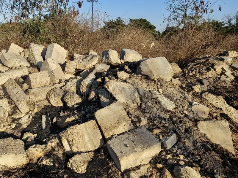 Broken Big Bricks on Ground Wasted Blocks Stock Photo - Image of ...