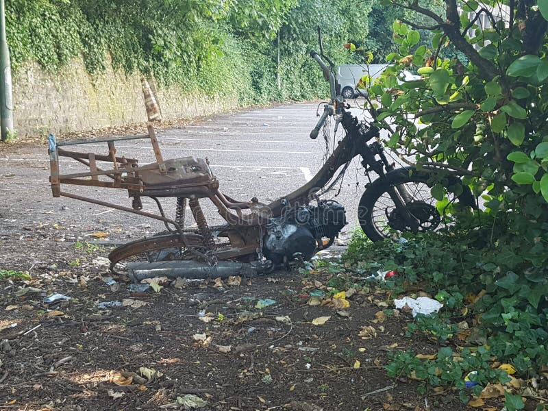 Broken Bike, Wheel And Axle Replacement. In The Background Of Tools And ...
