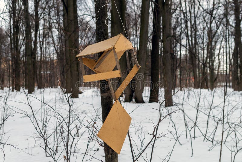 Broken Bird Feeder Hanging from the Tree Stock Image - Image of ...
