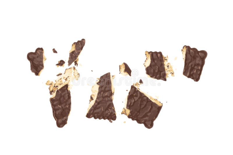 Broken Biscuit Coated in Dark Chocolate Isolated, Crumbled Squar Stock ...