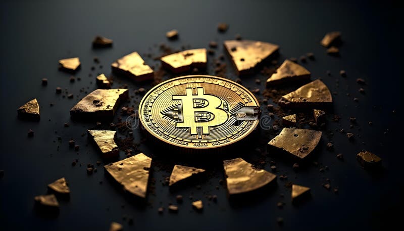 Broken Bitcoin Cryptocurrency, Shattered Pieces. AI Generated Stock ...