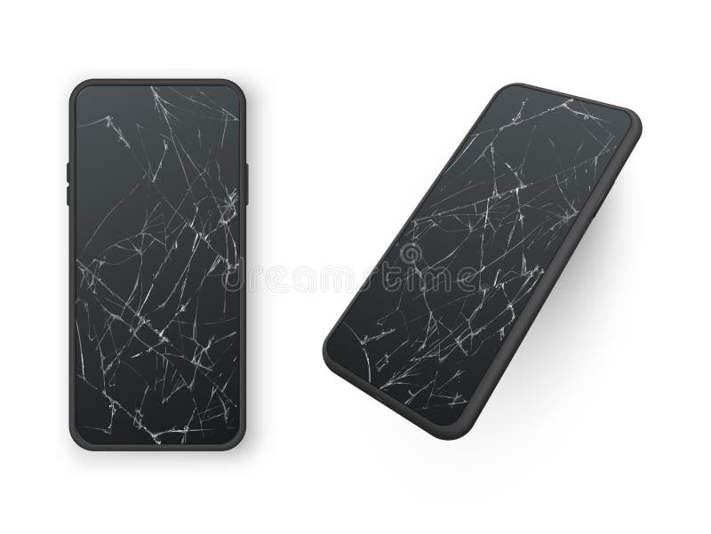 Broken Black Phone with Cracked Damage Touchscreen Display Front Side ...